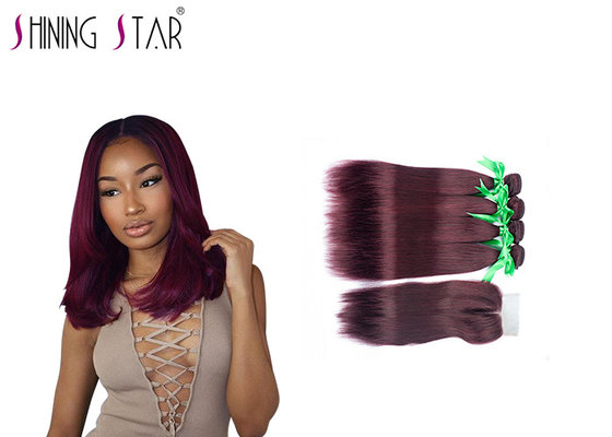 Wine Red Malaysian Remy Hair Bundles / 4 Malaysian Straight Hair Bundles