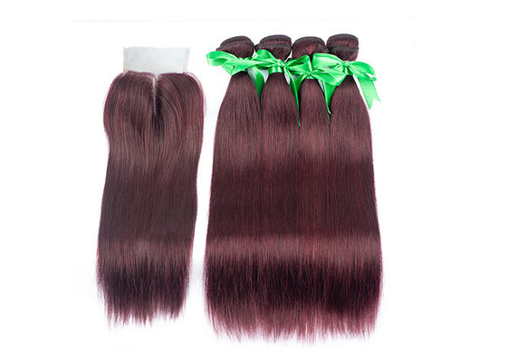 Wine Red Malaysian Remy Hair Bundles / 4 Malaysian Straight Hair Bundles