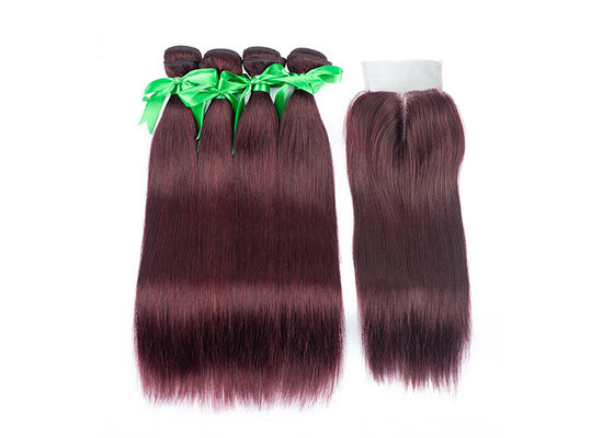 Wine Red Malaysian Remy Hair Bundles / 4 Malaysian Straight Hair Bundles