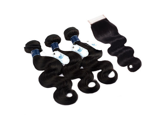 Unprocessed Remy Brazilian Hair Natural Color Human Hair 3 Bundles With Closure