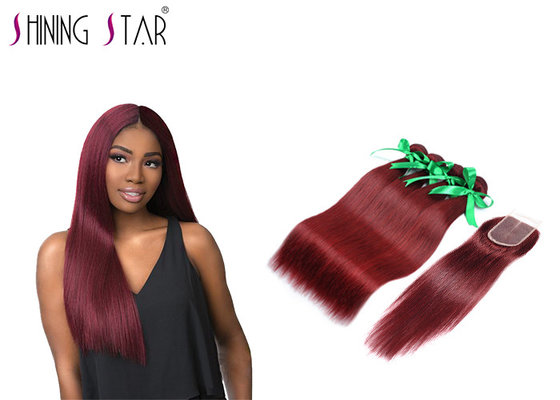 99j Wine Red  Malaysian Hair Bundles With Lace Closure Remy Hair 10 26 Inch