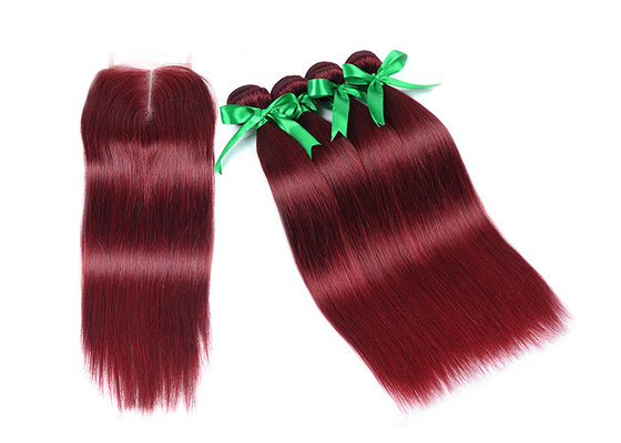 99j Wine Red  Malaysian Hair Bundles With Lace Closure Remy Hair 10 26 Inch