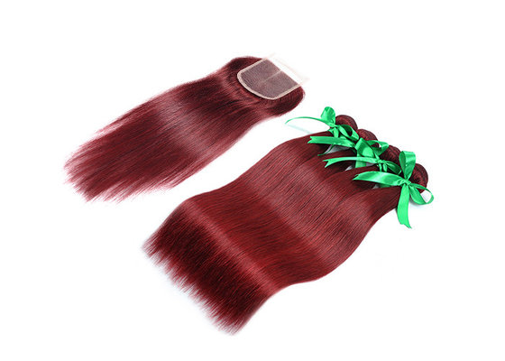 99j Wine Red  Malaysian Hair Bundles With Lace Closure Remy Hair 10 26 Inch