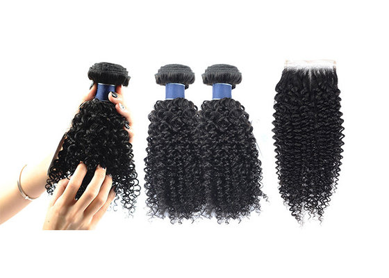 100 Unprocessed Remy Kinky Curly Hair Weave With Lace Closure 3 Bundles