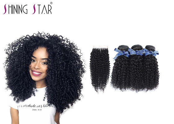 100 Unprocessed Remy Kinky Curly Hair Weave With Lace Closure 3 Bundles