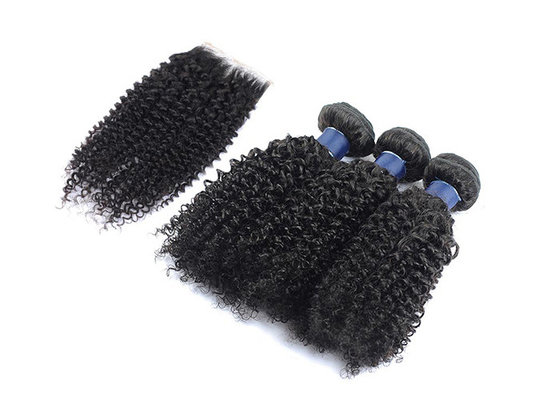 Afro Kinky Curly 3 Bundles Unprocessed Remy Hair Closure Natural Color 8A Grade
