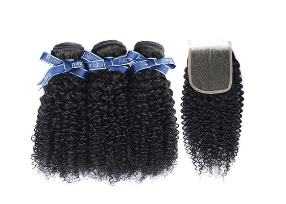 Afro Kinky Curly 3 Bundles Unprocessed Remy Hair Closure Natural Color 8A Grade