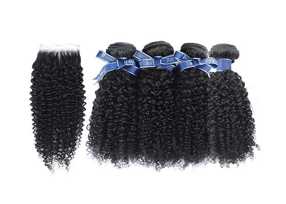 Unprocessed Brazilian Curly Hair 4 Bunldes With Closure Kinky Curly Natural Color