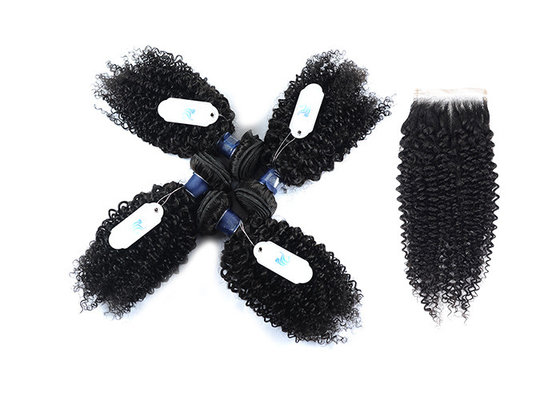 100 Virgin Curly Unprocessed Hair Bundles With Lace Closure In Natural Black