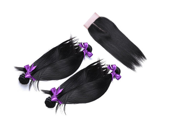 Wave 4 Bundles Straight 100 Virgin Human Hair With Closure 1B Weave Colors