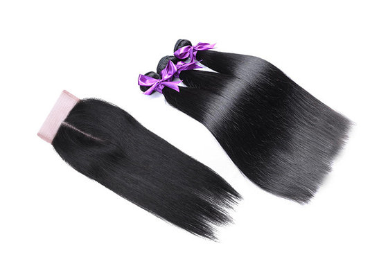 Double Fullness Human Hair 3 Bundles Straight With Closure 1B Long For Women