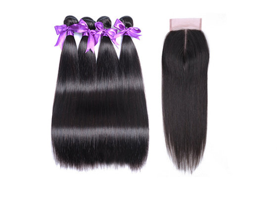 Natural 4Pcs 100 Human Hair Bundles With Closure Straight Of Healthy Hair