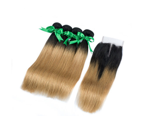 Color #1B27 Human Hair Bundlles 4Pcs Blonde Straight With Closure Hair Weave Ombre