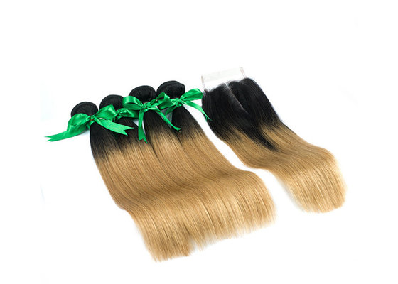 Color #1B27 Human Hair Bundlles 4Pcs Blonde Straight With Closure Hair Weave Ombre