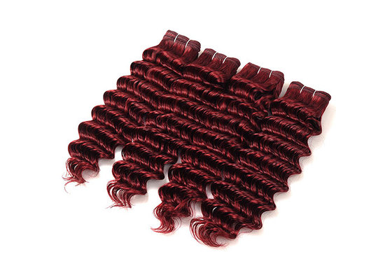 Deep Wave Clip In Hair Extensions Curly Human Hair Weave #99J Red Color