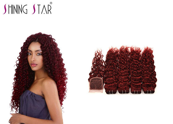 Red Human Hair Weave Bundles / Human Water Wave Crochet Braids