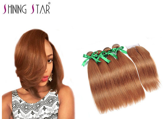 4 Pcs Brazilian Hair Bundles Weave And Closure #30 Gold Blonde Thick Healthy