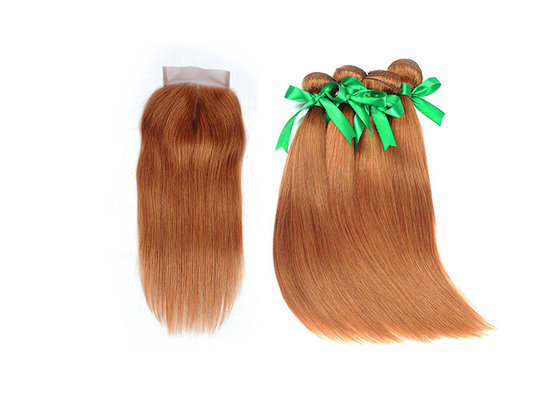 4 Pcs Brazilian Hair Bundles Weave And Closure #30 Gold Blonde Thick Healthy