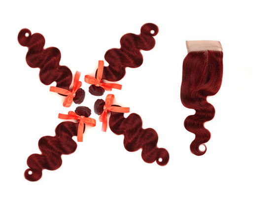 Extensions #99J Red Color Brazilian Body Wave Hair 4 Bundles With Closure