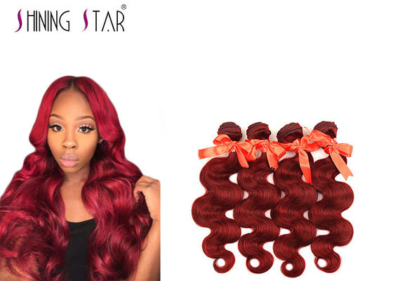 100 Peruvian Body Wave Human Hair 4 Bundles Extensions #99J Red Color