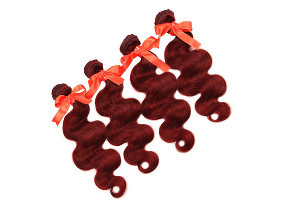 100 Peruvian Body Wave Human Hair 4 Bundles Extensions #99J Red Color
