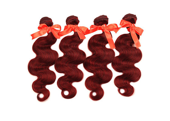 100 Peruvian Body Wave Human Hair 4 Bundles Extensions #99J Red Color