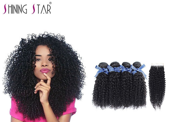 100 Virgin Curly Unprocessed Hair Bundles With Lace Closure In Natural Black