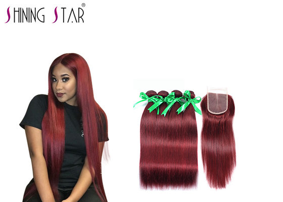 Unprocessed 4 Human Peruvian Hair Bundles Extensions 99# Red 8A Grade