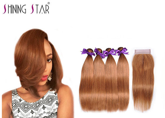 Wholesale 100% Human Peruvian Hair 4 Bundles With Closure Colored #30 Gold Brown