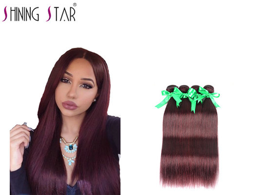 100 Peruvian Straight Hair Bundles 4 Bundle Burgundy Color No Shedding / Tangle