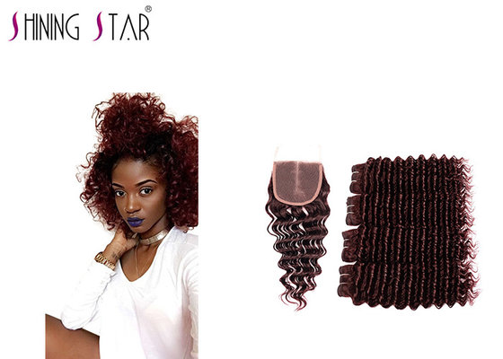 4 Bundle Of Peruvian Deep Wave Hair Elasticity Burgundy With Closure Weaving