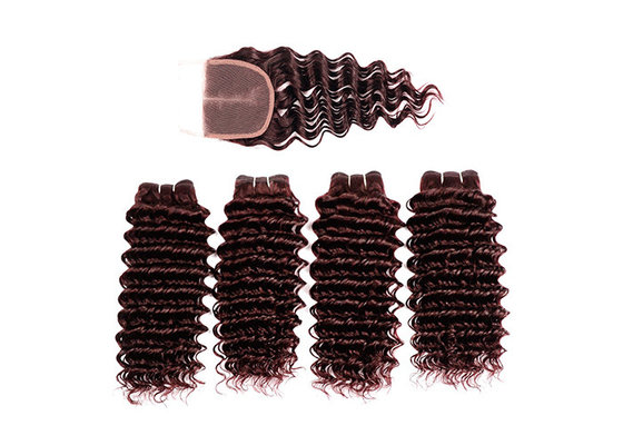 4 Bundle Of Peruvian Deep Wave Hair Elasticity Burgundy With Closure Weaving