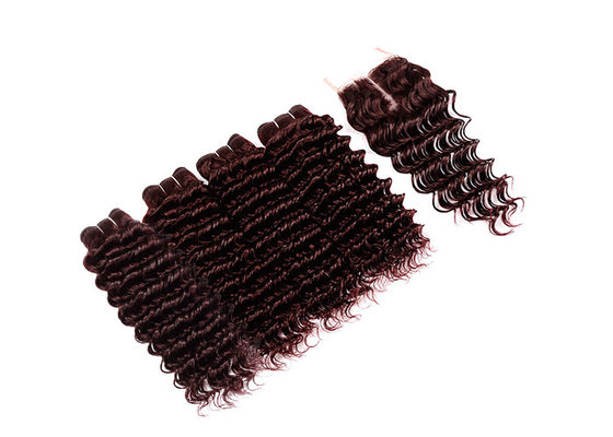 4 Bundle Of Peruvian Deep Wave Hair Elasticity Burgundy With Closure Weaving