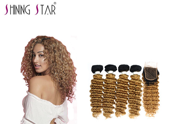 Unprocessed Remy Human Hair Deep Wave 1B27 Ombre Blonde Hair Weave