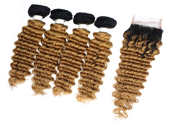 Unprocessed Remy Human Hair Deep Wave 1B27 Ombre Blonde Hair Weave