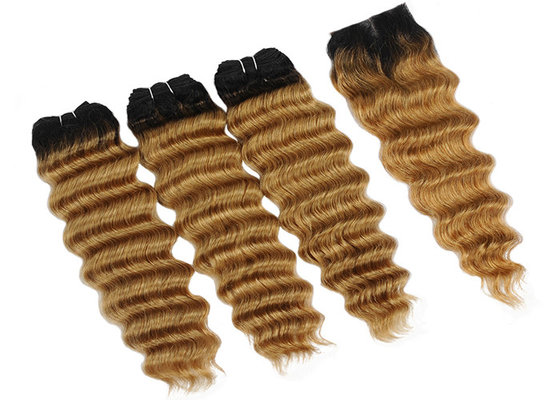Loose Deep Wave Human Hair Bundle With Closure 3 Pcs Colored #1B27 Hair Bundles