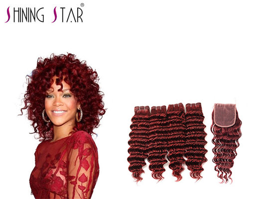 4 Pcs Brazilian Deep Wave Curly Hair / 99J Deep Wave Weave With Closure