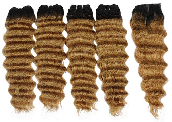 Wholesale Virgin Loose Deep Hair Extensions 4 Hair Bundles With Closure #1B27