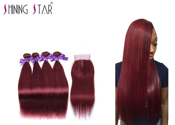 Swiss Lace Girls And Ladies Red Hair Extensions / Straight Weave With Closure