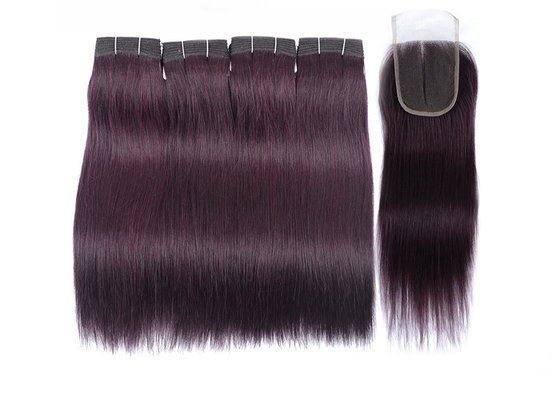 100 Real Human Hair Straight Weave 4 Bundle Deals With Closure #135 Grape Purple