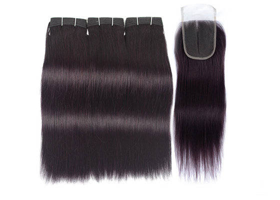 Long 100 Human Hair Straight Weave 3 Pcs With Closure Multi Colors Optional