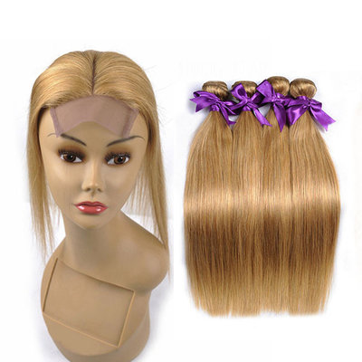 4 Pcs Straight Human Hair Bundles Chemical Acid Processing #27 Color