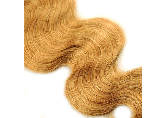 Honey Blonde Body Wave Human Hair Weave With Lace Closure Customized Color