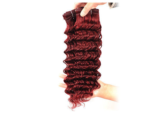 Deep Wave Clip In Hair Extensions Curly Human Hair Weave #99J Red Color