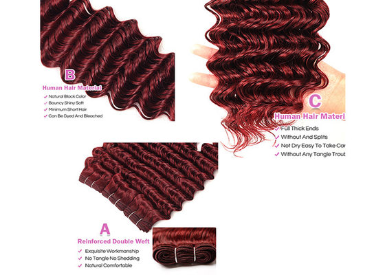 Deep Wave Clip In Hair Extensions Curly Human Hair Weave #99J Red Color