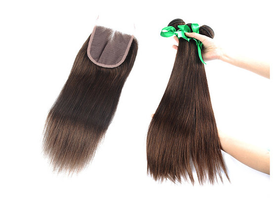 Brazilian 4 Color Straight Hair Bundles With Closure 4 Bundles Brown Color