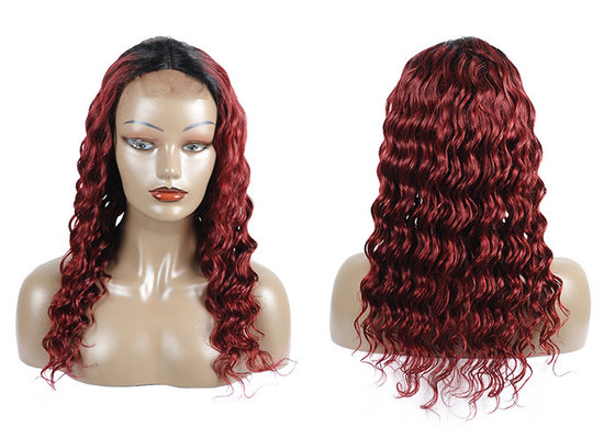 Loose Deep Human Hair Long Lace Front Wigs Red  #1b99j Color Middle Part For African American