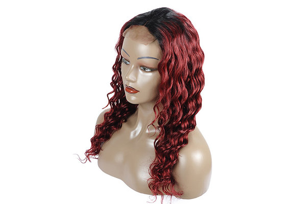 Loose Deep Human Hair Long Lace Front Wigs Red  #1b99j Color Middle Part For African American