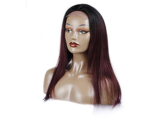 Wine Red Lace Front Human Hair Wigs #1B Burgundy Dark Roots Straight Hair 150% Density