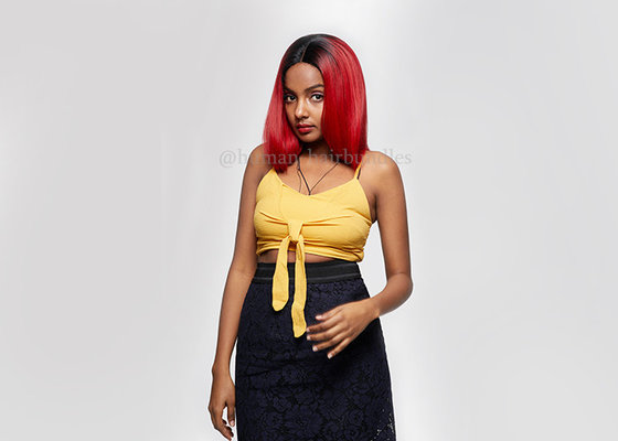 Lace Front Wigs T1B Red Ombre Straight Human Hair 14-32 Long Lace Wig Adjustable Cap